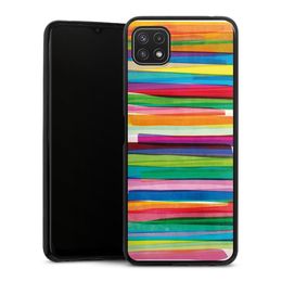 DeinDesign Galaxy A22 5G Handy Slim Case extra d&uuml;nn Silikon Handyh&uuml;lle schwarz H&uuml;lle Water Colour Stripes Colourful Silikon Slim Case