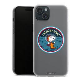 DeinDesign iPhone 15 Plus Handy Slim Case Silikon Handyh&uuml;lle transparent H&uuml;lle extra d&uuml;nn Peanuts Weltall Snoopy Silikon Slim Case