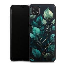 DeinDesign Galaxy A22 5G Handy Slim Case extra d&uuml;nn Silikon Handyh&uuml;lle schwarz H&uuml;lle Eukalyptus Leaves Black Silikon Slim Case