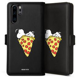 DeinDesign Huawei P30 Pro Handy Klapph&uuml;lle Handyh&uuml;lle aus Kunst Leder schwarz Flip Case Peanuts Pizza Snoopy Sideflip mit langer Lasche