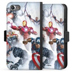 DeinDesign iPhone SE (2022) Handy Klapph&uuml;lle Handyh&uuml;lle aus Kunst Leder schwarz Flip Case Marvel Avengers Official Licensed Product Sideflip mit Lasche