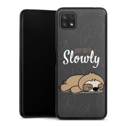 DeinDesign Galaxy A22 5G Handy Slim Case extra d&uuml;nn Silikon Handyh&uuml;lle schwarz H&uuml;lle Sloth Lazy Sunday Sayings Silikon Slim Case