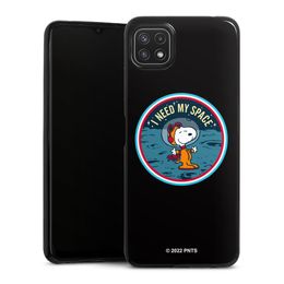 DeinDesign Galaxy A22 5G Handy Slim Case extra d&uuml;nn Silikon Handyh&uuml;lle schwarz H&uuml;lle Peanuts Weltall Snoopy Silikon Slim Case