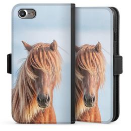 DeinDesign iPhone SE (2020) Handy Klapph&uuml;lle Handyh&uuml;lle aus Kunst Leder schwarz Flip Case Horse Animals Animal Look Sideflip mit Lasche