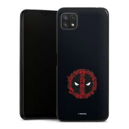 DeinDesign Galaxy A22 5G Handy Slim Case extra d&uuml;nn Silikon Handyh&uuml;lle schwarz H&uuml;lle Logo Marvel Deadpool Silikon Slim Case