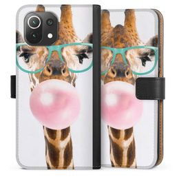DeinDesign Xiaomi Mi 11 Lite 5G Handy Klapph&uuml;lle Handyh&uuml;lle aus Kunst Leder schwarz Flip Case Glasses Giraffe Animals Sideflip mit langer Lasche