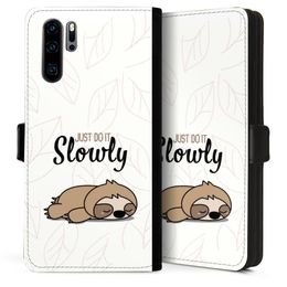 DeinDesign Huawei P30 Pro Handy Klapph&uuml;lle Handyh&uuml;lle aus Kunst Leder schwarz Flip Case Animals Sloth Lazy Sunday Sideflip mit langer Lasche