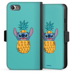 DeinDesign iPhone SE (2022) Handy Klapph&uuml;lle Handyh&uuml;lle aus Kunst Leder schwarz Flip Case Pineapple Lilo & Stitch Disney Sideflip mit Lasche