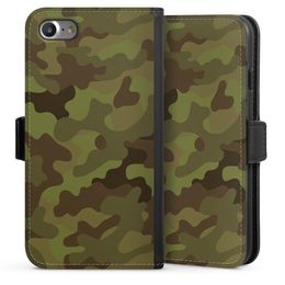 DeinDesign iPhone SE (2022) Handy Klapph&uuml;lle Handyh&uuml;lle aus Kunst Leder schwarz Flip Case Camouflage Tarnmuster Army Sideflip mit Lasche