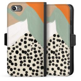DeinDesign iPhone SE (2020) Handy Klapph&uuml;lle Handyh&uuml;lle aus Kunst Leder schwarz Flip Case Abstract Kunst Boho Sideflip mit Lasche