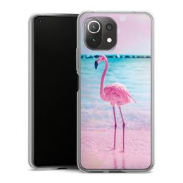 DeinDesign Xiaomi Mi 11 Lite 5G NE Handy Silikon H&uuml;lle Case transparent Handyh&uuml;lle Tropical Flamingo Beach Silikon Case