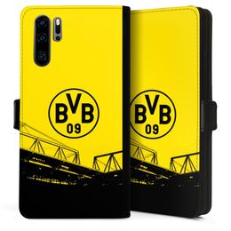 DeinDesign Huawei P30 Pro Handy Klapph&uuml;lle Handyh&uuml;lle aus Kunst Leder schwarz Flip Case Merchandise Bvb Borussia Dortmund Sideflip mit langer Lasche