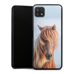 DeinDesign Galaxy A22 5G Handy Slim Case extra d&uuml;nn Silikon Handyh&uuml;lle schwarz H&uuml;lle Animals Animal Look Horse Silikon Slim Case