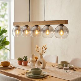 hofstein Koyoto H&auml;ngeleuchte Glas 15 cm Naturfarben, Schwarz, 5-flammig