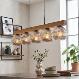 hofstein Ripoll H&auml;ngeleuchte Glas 15 cm Naturfarben, Schwarz, 5-flammig