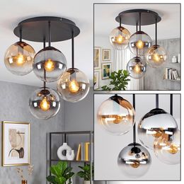 hofstein Gastor Deckenleuchte Glaskugeln, 4-flammig mit mehrfarbigen Glasschirmen &oslash; 15 cm aus Metall im modernen Retro-Vintage-Stil, E14-Fassungen, extern 
