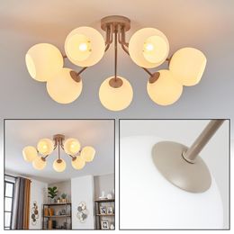 hofstein Koyoto 7-flammige Kugel-Deckenleuchte mit wei&szlig;en Glasschirmen, &Oslash; 82 cm Sandfarbenes Metallgestell im Boho-Vintage-Stil, E14-Fassungen, extern dimmbar,