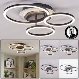 hofstein Kordex LED Deckenleuchte Ringe, drehbare Leuchtenk&ouml;pfe, silberner Glitzereffekt aus Metall, wei&szlig;er Metallschirm, 1260 Lumen, neutralwei&szlig;es Licht mit 