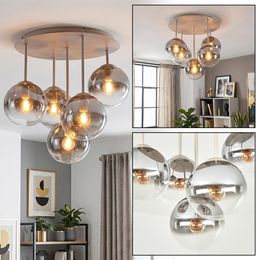 hofstein Cluster-Deckenleuchte Gastor, 5 Glaskugelschirme in Klar und Rauchfarben, &oslash; 15 cm runde Klarglas-Schirme &agrave; &Oslash; 15 cm, Metallgestell, E14-Fassungen, 