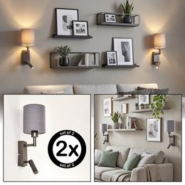 hofstein LED Nachttisch-Leseleuchte Turil, 2er-Set, drehbarer Lesespot, 3000 Kelvin warmwei&szlig; grauer Stoffschirm, Metall in Chrom, An-/Ausschalter, E27 und LED,
