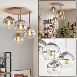 hofstein Kugel-Deckenleuchte Koyoto mit 4 Glasschirmen in Klar und Rauch, Cluster-Anordnung wei&szlig;es Metallgestell, Schirme &Oslash; 15 cm, E14-Fassungen, f&uuml;r 