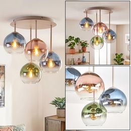 hofstein Koyoto Kugel-Deckenleuchte, 4-flammig, mehrfarbige Glasschirme &oslash; 15 cm Metallgestell in Sandfarben, &oslash; 38 cm, E14-Fassung, 25 Watt