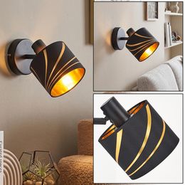 hofstein Retro-Wandspot Alsen mit goldfarbenen Schlitzen, dreh- und schwenkbarer Leuchtenkopf Aus Metall mit schwarzem Schirm, &oslash; 12 cm, E14, f&uuml;r die Couch