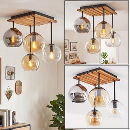 hofstein Kugel-Deckenleuchte Koyoto mit Glasschirmen in Bernstein, Klar, Chrom und Rauch E14-Fassungen bis 25 Watt, extern dimmbar, f&uuml;r Esszimmer, Wohnzimmer, 