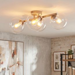 hofstein Gastor Deckenleuchte mit Glaskugeln, klarer Glasschirm &oslash; 15 cm, 4-flammig Aus Metall in Sandfarben, 25 Watt, f&uuml;r externe Dimmer geeignet