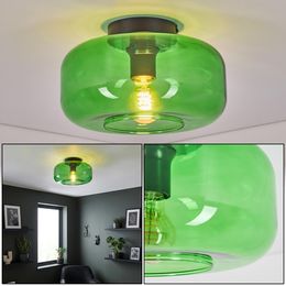 hofstein Retro-Deckenleuchte Boza mit rundem, bauchigem gr&uuml;nem Glasschirm &oslash; 28 cm Metallgestell, 15 Watt, E27-Fassung, f&uuml;r externe Dimmer geeignet