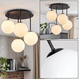 hofstein Moderne Cluster-Deckenleuchte Chehalis mit 4 wei&szlig;en Glasschirmen &oslash; 15 cm, G9-Fassung modernes Metallgestell im Retro-Vintage-Stil, extern dimmbar f&uuml;r Wohn-, Esszimmer und Flur