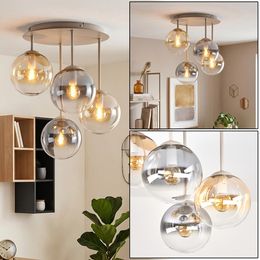 hofstein Moderne Kugelleuchte Gastor mit 4 Schirmen in Bernstein, Klar und Rauch, Cluster-Anordnung Metallgestell in Sandfarben, Gesamtdurchmesser 38 cm, E14
