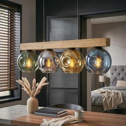hofstein Ripoll H&auml;ngeleuchte Glas 15 cm Naturfarben, Schwarz, 4-flammig