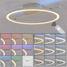 hofstein Runde LED-Deckenleuchte Narok mit Fernbedienung, Lichtfarbe einstellbar 2700-6500 Kelvin Metall in Wei&szlig;, wei&szlig;er Schirm, RGB-Farbwechsel, 1900 Lumen