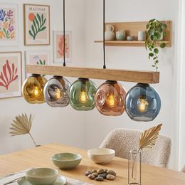 hofstein Ripoll H&auml;ngeleuchte Glas 15 cm Naturfarben, Schwarz, 5-flammig