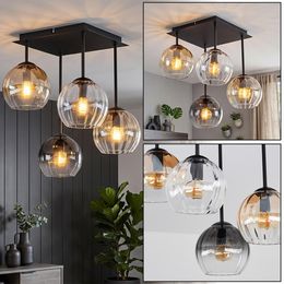 hofstein Moderne Cluster-Deckenleuchte Koyoto mit 4 Riffelglas-Schirmen in Klar, Bernstein, Rauch Aus Metall, &oslash; 15 cm je Kugel, Gesamt-&oslash; 35,5 cm, E14, 25 Watt