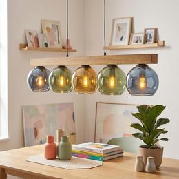 hofstein Koyoto H&auml;ngeleuchte Glas 15 cm Naturfarben, Schwarz, 5-flammig
