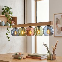hofstein Koyoto H&auml;ngeleuchte Glas 15 cm Naturfarben, Schwarz, 5-flammig