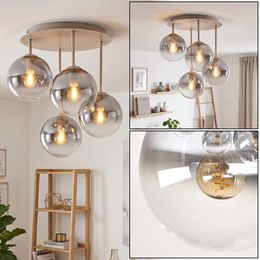 hofstein Gastor Kugel-Deckenleuchte mit 4 rauchfarbenen Glaskugeln, sandfarben-wei&szlig; Retro Deckenlampe aus Metall und Glas, E14-Fassungen, &oslash; 38 cm, Glasschirme 