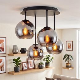 hofstein Koyoto Deckenleuchte mit Chrom-Rauchglas, 4-flammig, Kugelschirme &Oslash; 15 cm E14-Fassungen, Gestell aus Metall, extern dimmbar f&uuml;r Wohnzimmer und Esszimmer im Modern-Retro-Stil