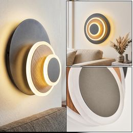 hofstein LED Wandleuchte Lemik mit mehrstufiger Ringoptik, verstellbar, 3000 Kelvin warmwei&szlig; Aus Metall mit wei&szlig;em Acrylglas und Holzoptik-Einlage, 1490 Lumen