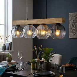 hofstein Koyoto H&auml;ngeleuchte Glas 15 cm Naturfarben, Schwarz, 4-flammig