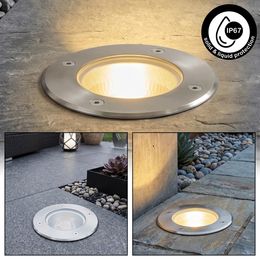 hofstein Lemok Bodenstrahler au&szlig;en, runde Bodeneinbauleuchte IP67, E27, &oslash; 15 cm flache Einbauleuchte aus Metall in Nickel matt mit Glasscheibe, H&ouml;he 20 cm, 