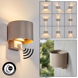 hofstein LED Up & Down Leuchte Tamarin mit Lichtklappen, Bewegungsmelder, warmwei&szlig; 3000 Kelvin F&uuml;r den Hauseingang, Metall in Sandfarben, 350 Lumen, IP54