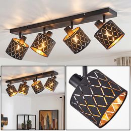 hofstein Alsen Deckenspot 4-flammig mit schwenkbaren K&ouml;pfen, Schirm Gold-Schwarz Metall-Stoff-Schirme mit Gitteroptik, E14-Fassung und Lichteffekt an der Decke