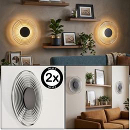 hofstein LED Retro-Ring-Wandleuchte Liriel, 2er-Set, 3000 Kelvin warmwei&szlig;, 352 Lumen flaches Retro-Design mit konzentrischer Rillenoptik, indirektem Lichtkranz