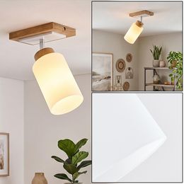 hofstein Alvorn Deckenspot Holz-Metall mit wei&szlig;em Glasschirm, dreh- und schwenkbar E27 Fassung, bis 60 Watt, extern dimmbar, f&uuml;r Esszimmer und Wohnzimmer, Boho