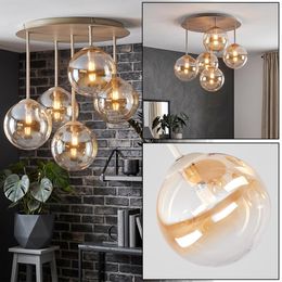 hofstein Moderne Kugel-Deckenleuchte Chehalis mit f&uuml;nf Glasschirmen in Bernstein und Klar Aus Metall in Sandfarben, &oslash; 45 cm, Schirm-&oslash; 15 cm, G9, 15 Watt