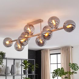 hofstein 10-flammige Kugel-Deckenleuchte Gastor mit Cluster-Anordnung, rauchfarbenen Glasschirmen Metallgestell in Sandfarben, E14-Fassung f&uuml;r 25 Watt