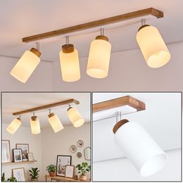 hofstein Alvorn 4-flammige verstellbare Deckenleuchte mit wei&szlig;em Glasschirm, Holz-Metall E27-Fassungen bis 60 Watt je Fassung, extern dimmbar, l&auml;ngliche 